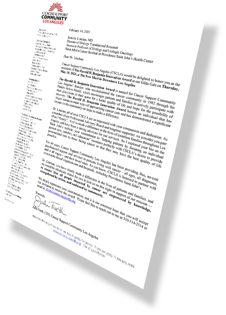 Jennifer Linehan, MD, 2023 Recipient of The Harold H. Benjamin ...